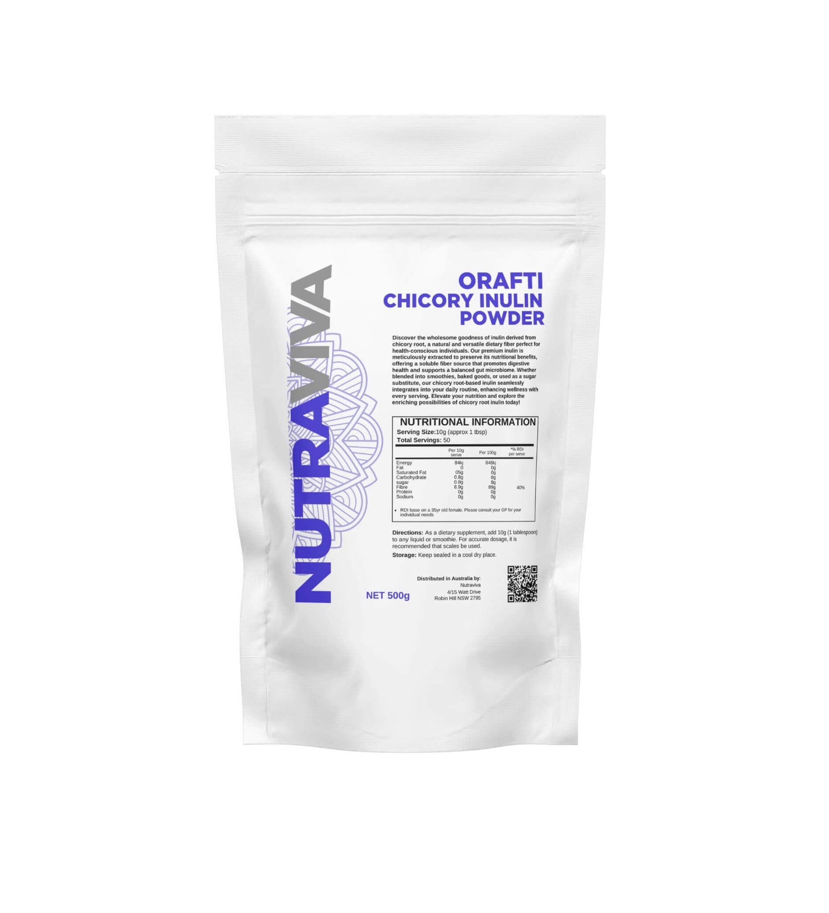 Chicory Inulin Powder 500g | Prebiotic Fibre | Nutraviva