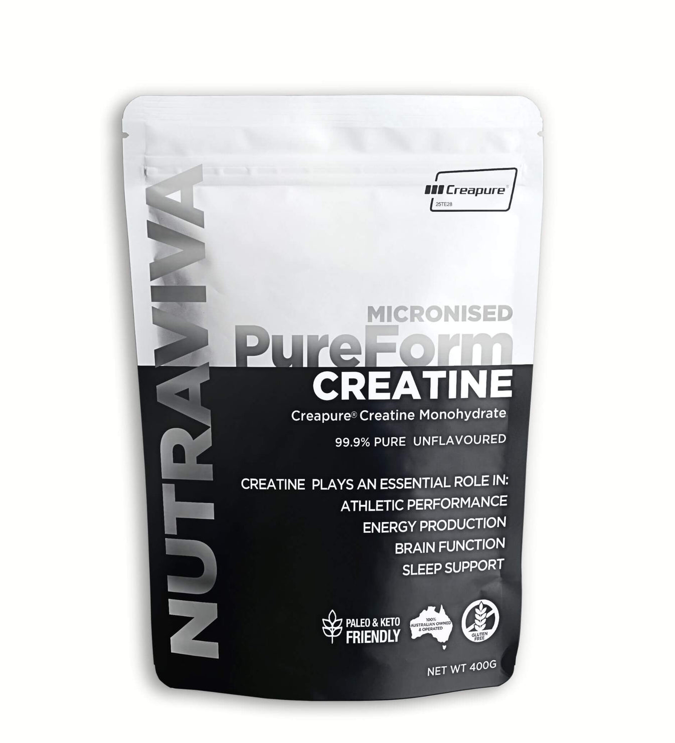 PureForm Creatine Monohydrate 400g | Pure Micronised Creatine | Nutraviva