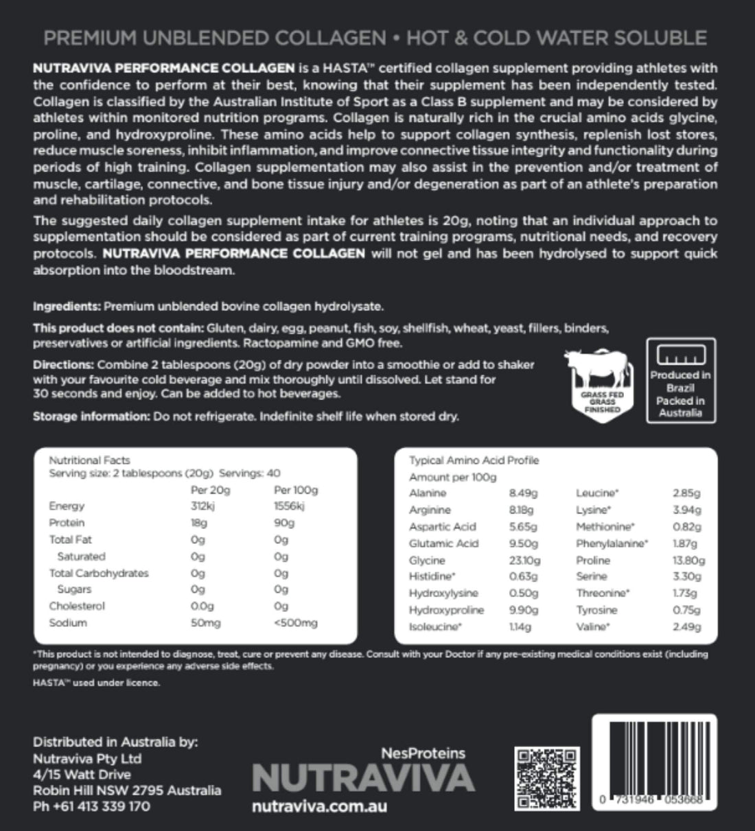 Performance Collagen 800g | HASTA™ Certified Sports Collagen Supplement ...